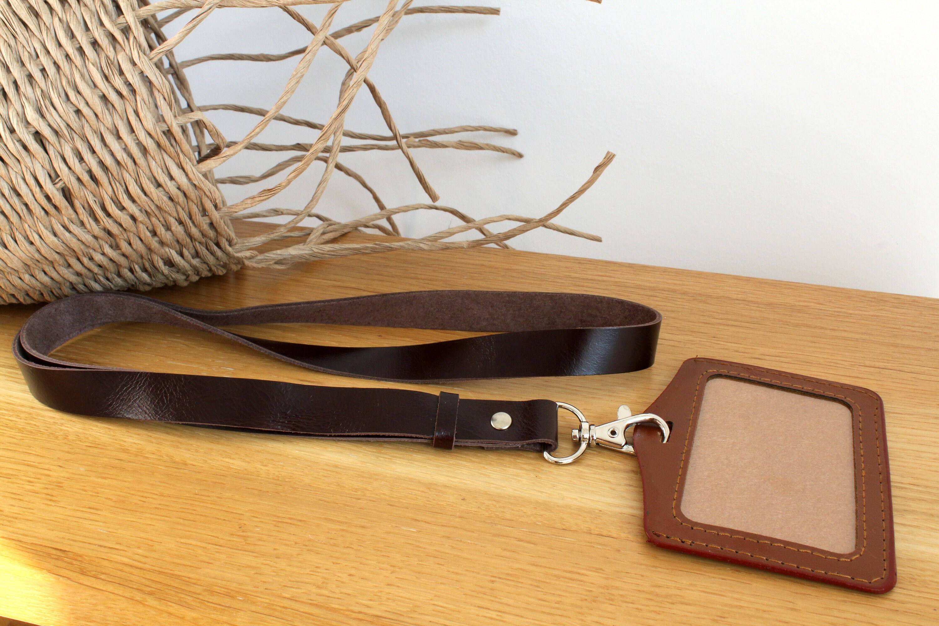 Leather lanyard id badge lanyard with badge holder id badge | Etsy