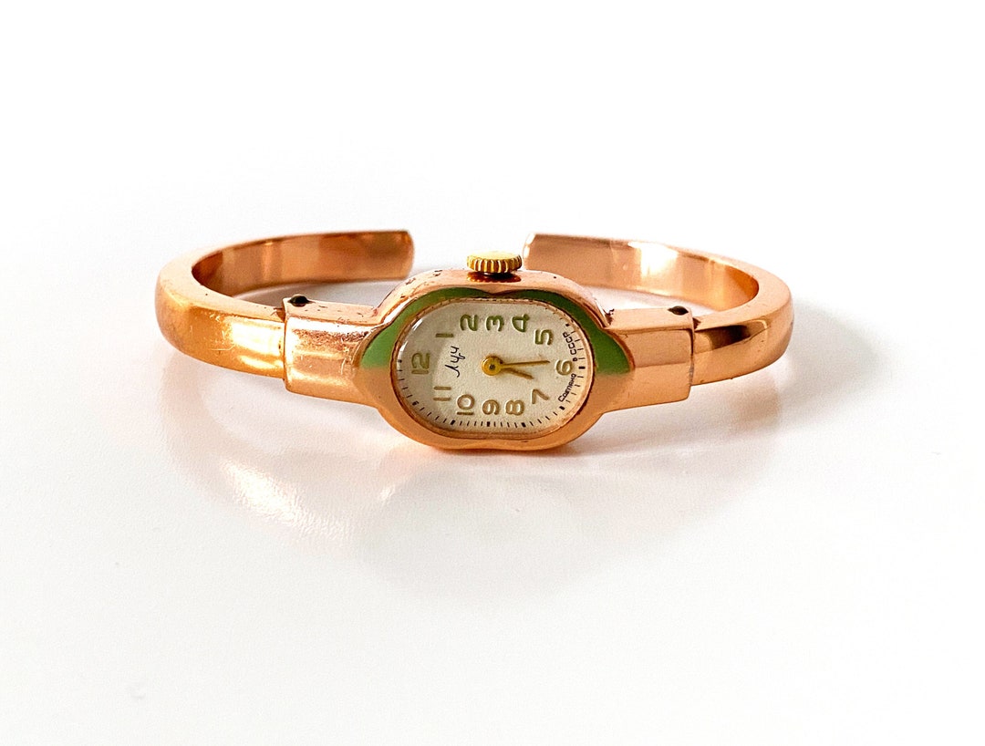 Vintage Women's Watch With Solid Bracelet and Black Face. Delicate Ladies Small Watch. Dainty ...