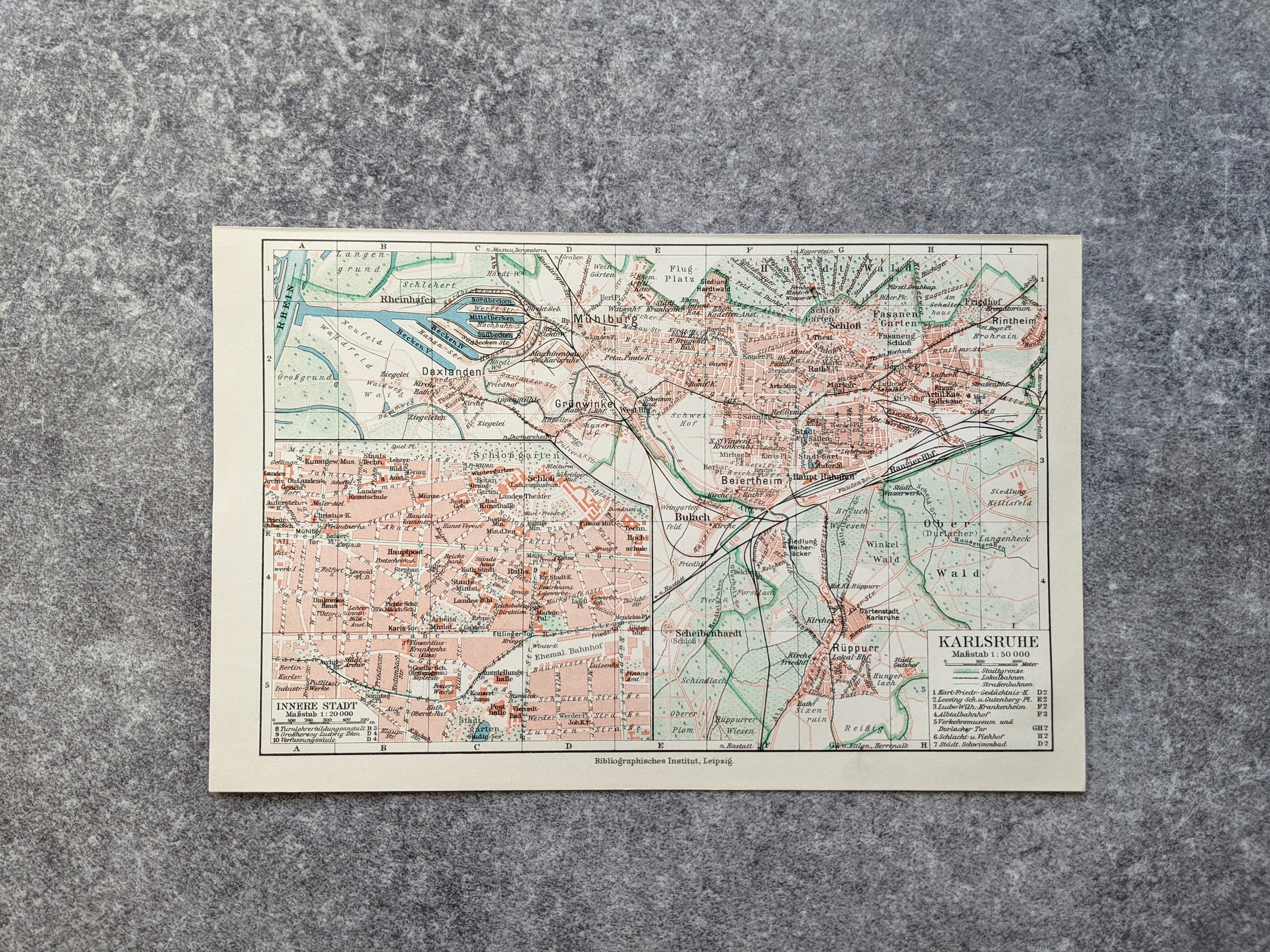 Karlsruhe Antique City Map From 1927 Vintage Poster Original Historical ...
