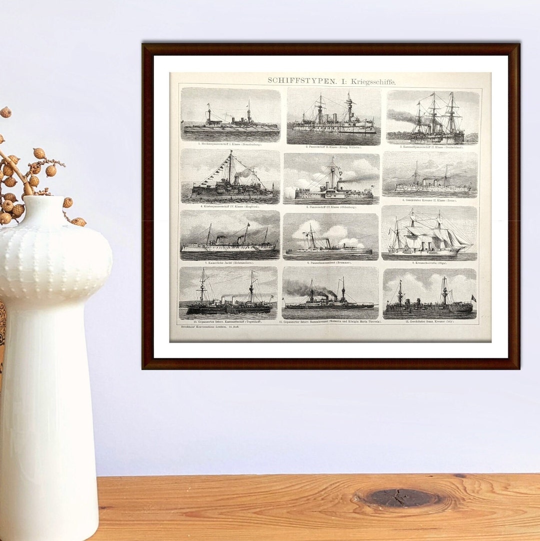 Old Ships Antique Print From 1893 Vintage Lithograph Warships Old ...