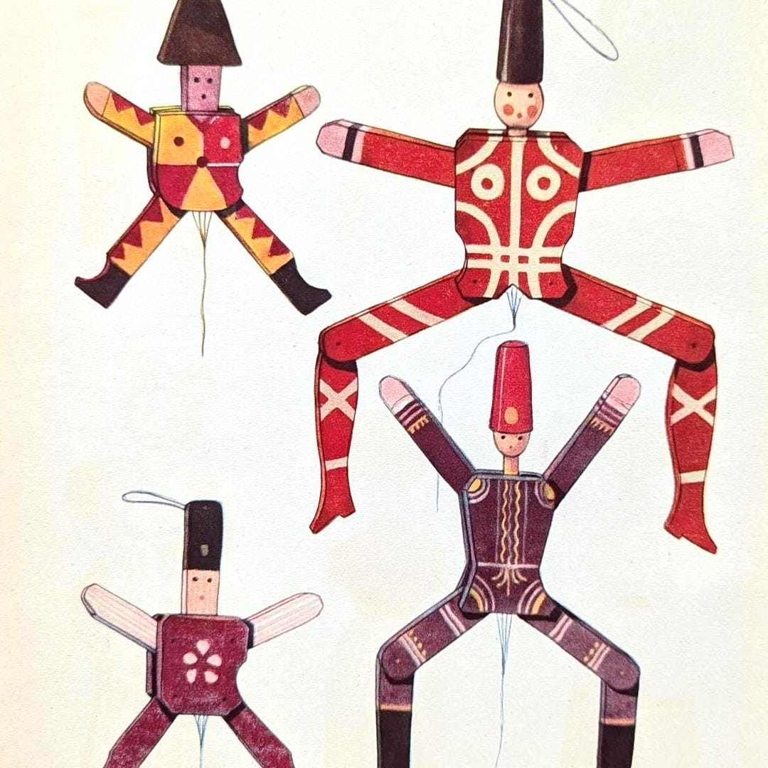 Wooden Toy Vintage Print From 1952 Antique Illustration Folk Art Wall ...