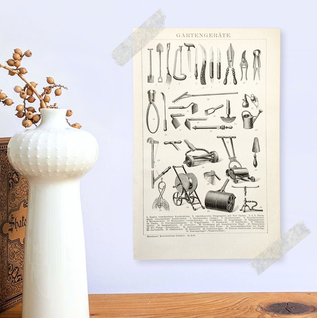 Garden Tools Original Lithograph From 1893 Vintage Poster Gardening ...