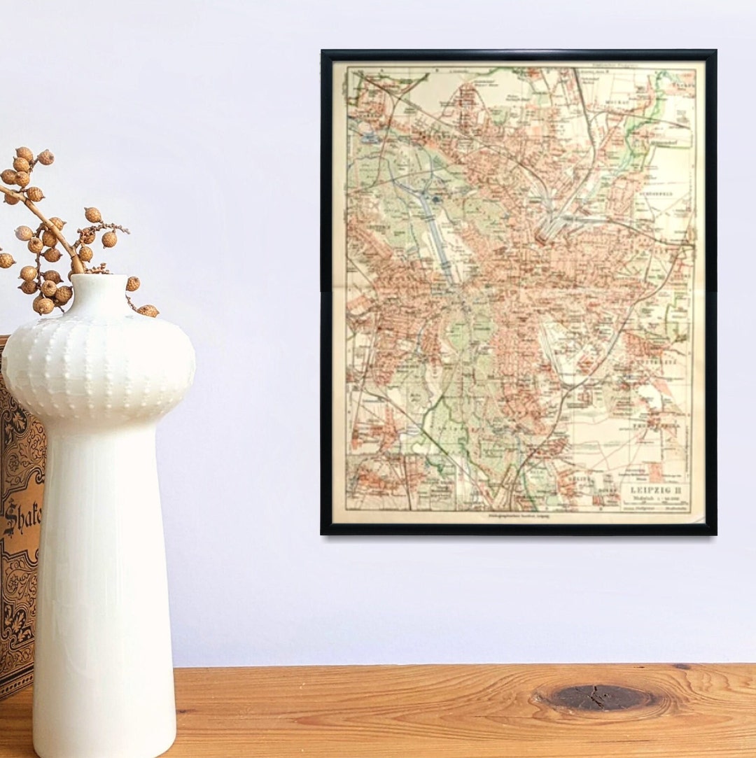 Leipzig Antique City Map From 1927 Vintage Poster Original Lithograph ...