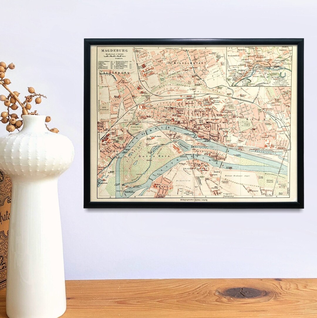Magdeburg Antique City Map From 1927 Vintage Print Original Lithograph ...