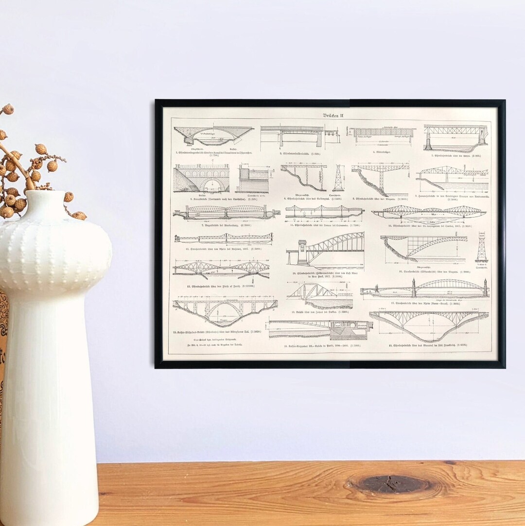 Bridges Original Lithograph From 1927 Architecture Vintage Print Old ...