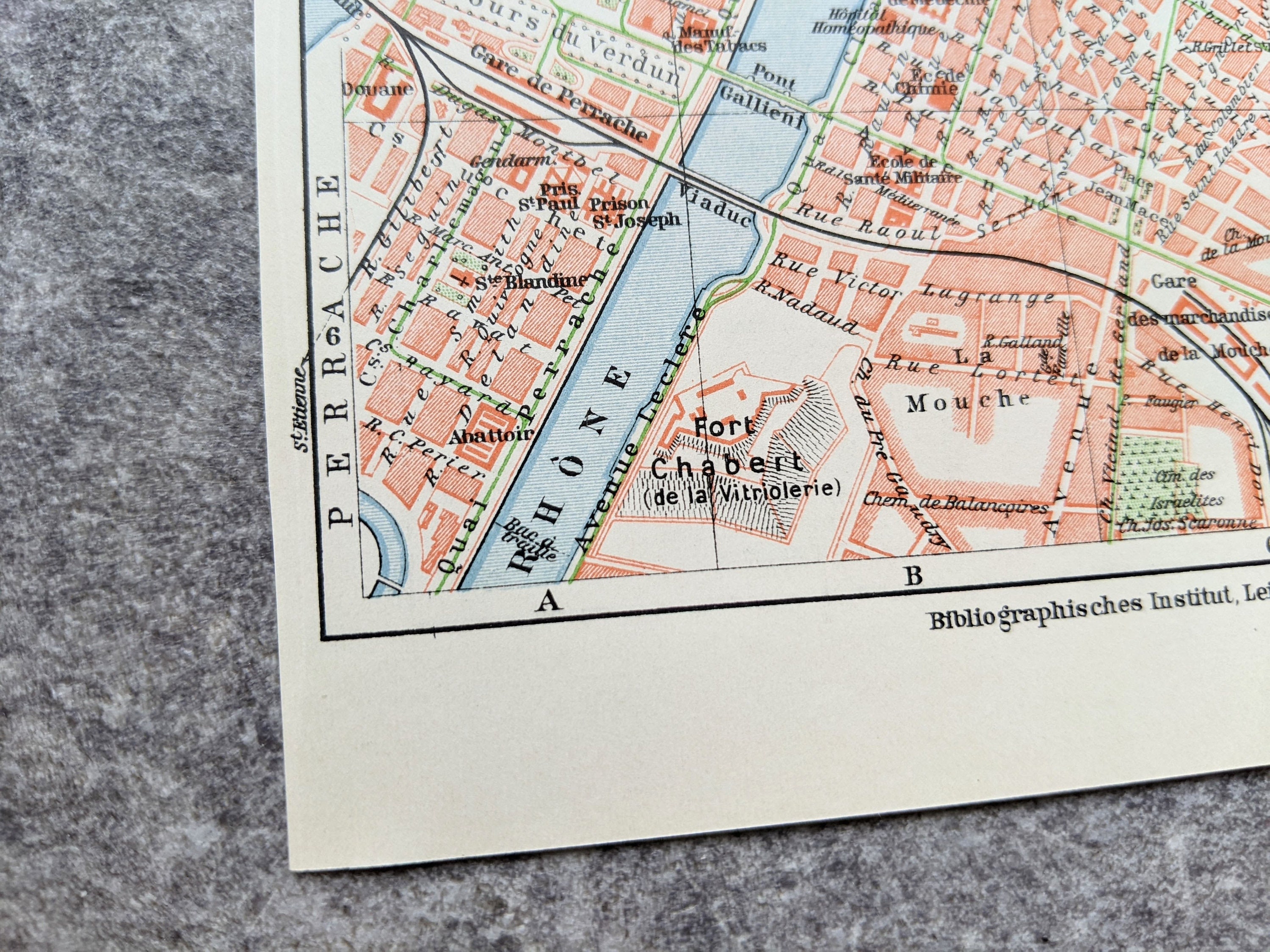 Lyon Antique City Map From 1927 Vintage Poster Original Lithograph ...