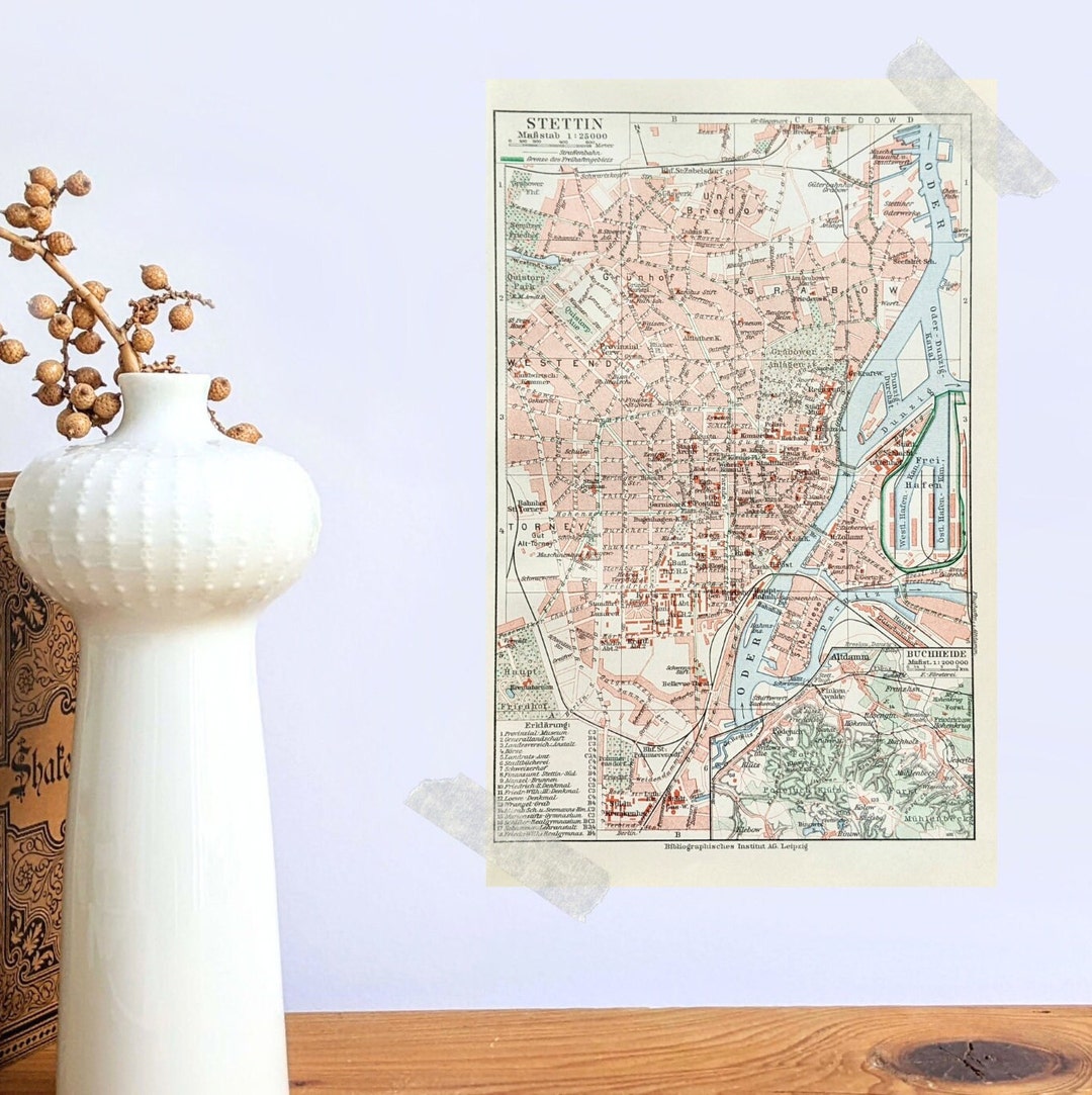 Stettin Antique City Map From 1927 Vintage Poster Original - Etsy