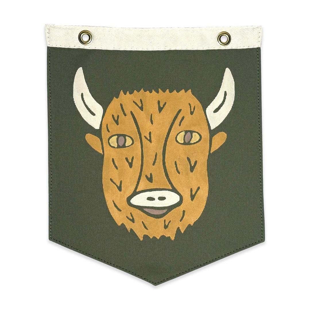 Bison Folk Art Canvas Camp Flag - Etsy