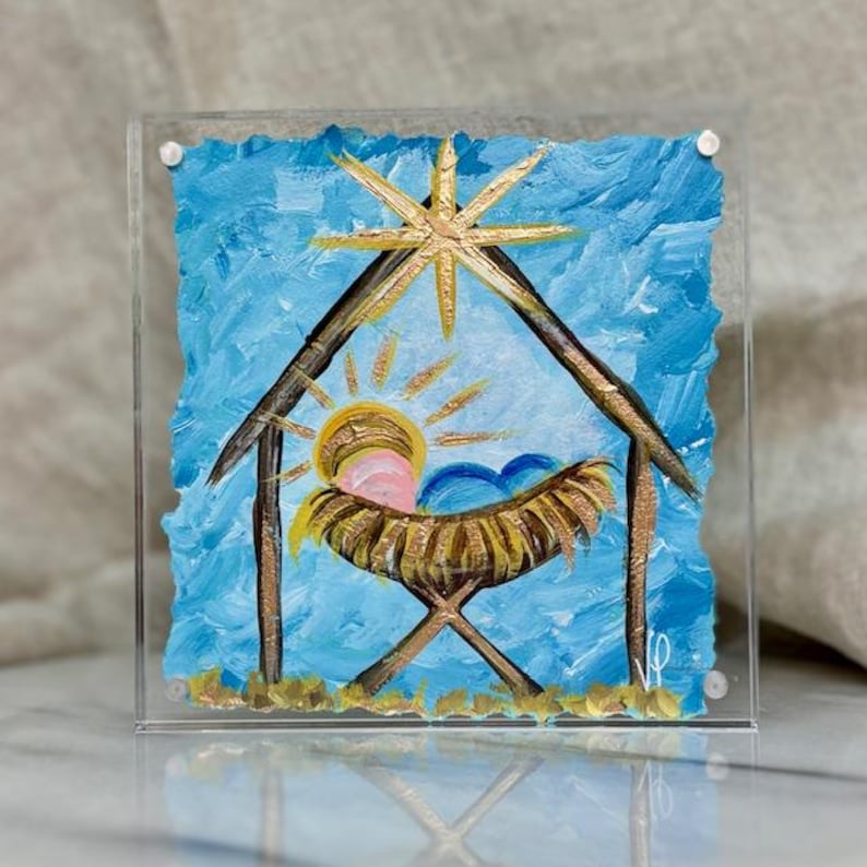 Hand Painted Manger Scene in Acrylic Frame - Etsy