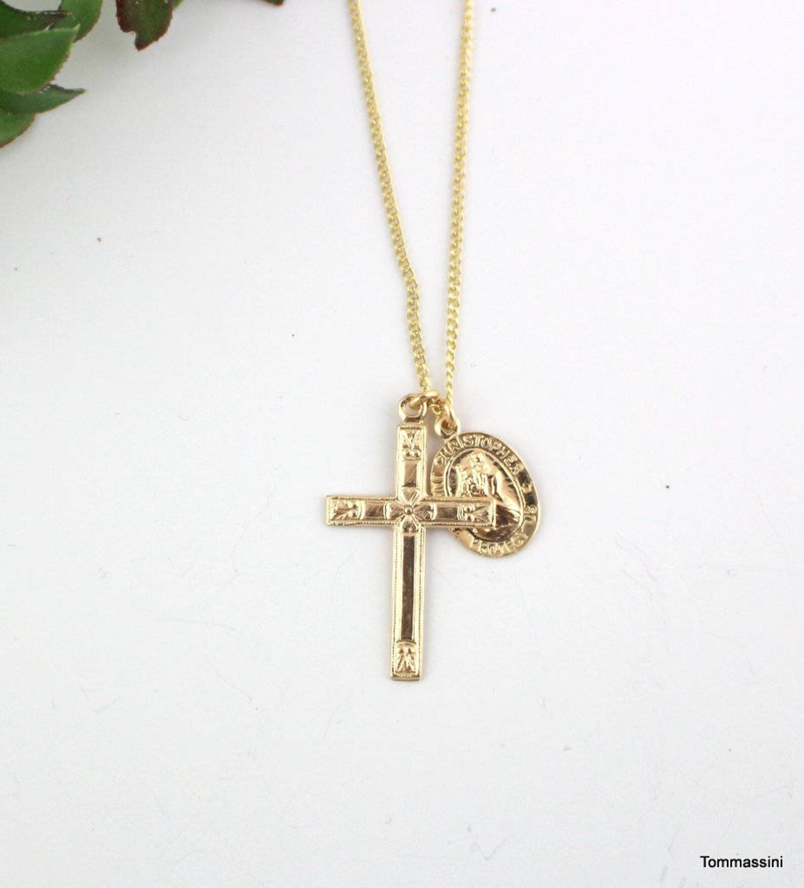 Saint Christopher and Cross Pendent Necklace Cross Necklace - Etsy