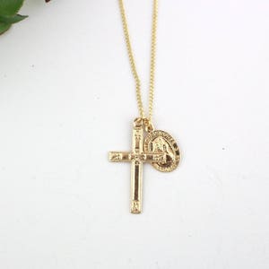 Saint Christopher and Cross Pendent Necklace, Cross Necklace, Gold ...