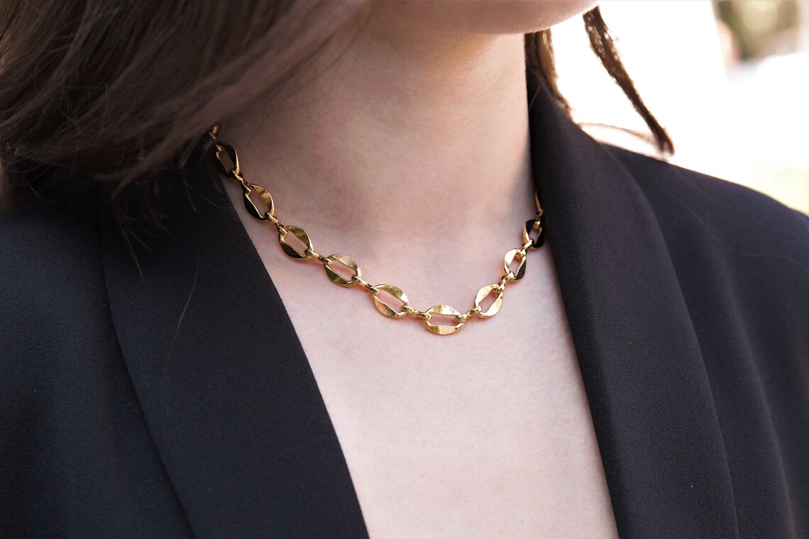 Modern Chunky Link Chain Necklace Gold Big Link Choker Large | Etsy