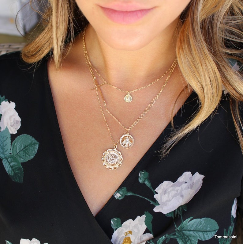 Layered Medallion Necklace layer coin charm necklace | Etsy