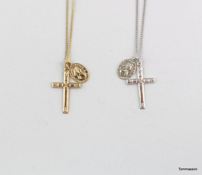 Saint Christopher and Cross Pendent Necklace Cross Necklace | Etsy