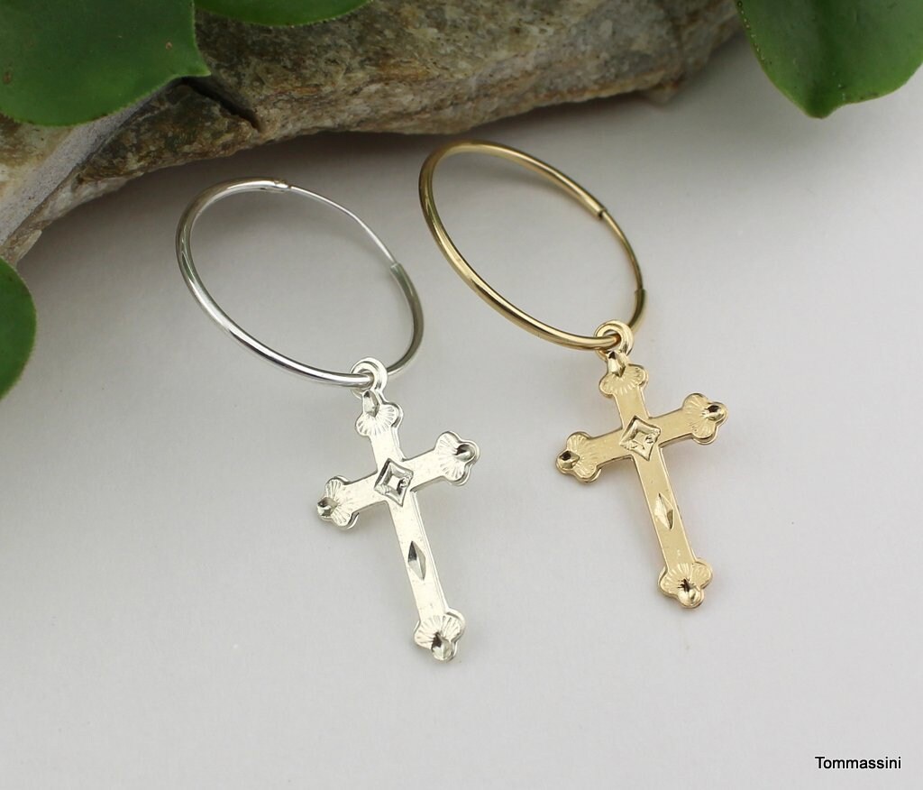 Cross Hoop Earrings 14K Gold Filled Earrings Dangle Cross - Etsy