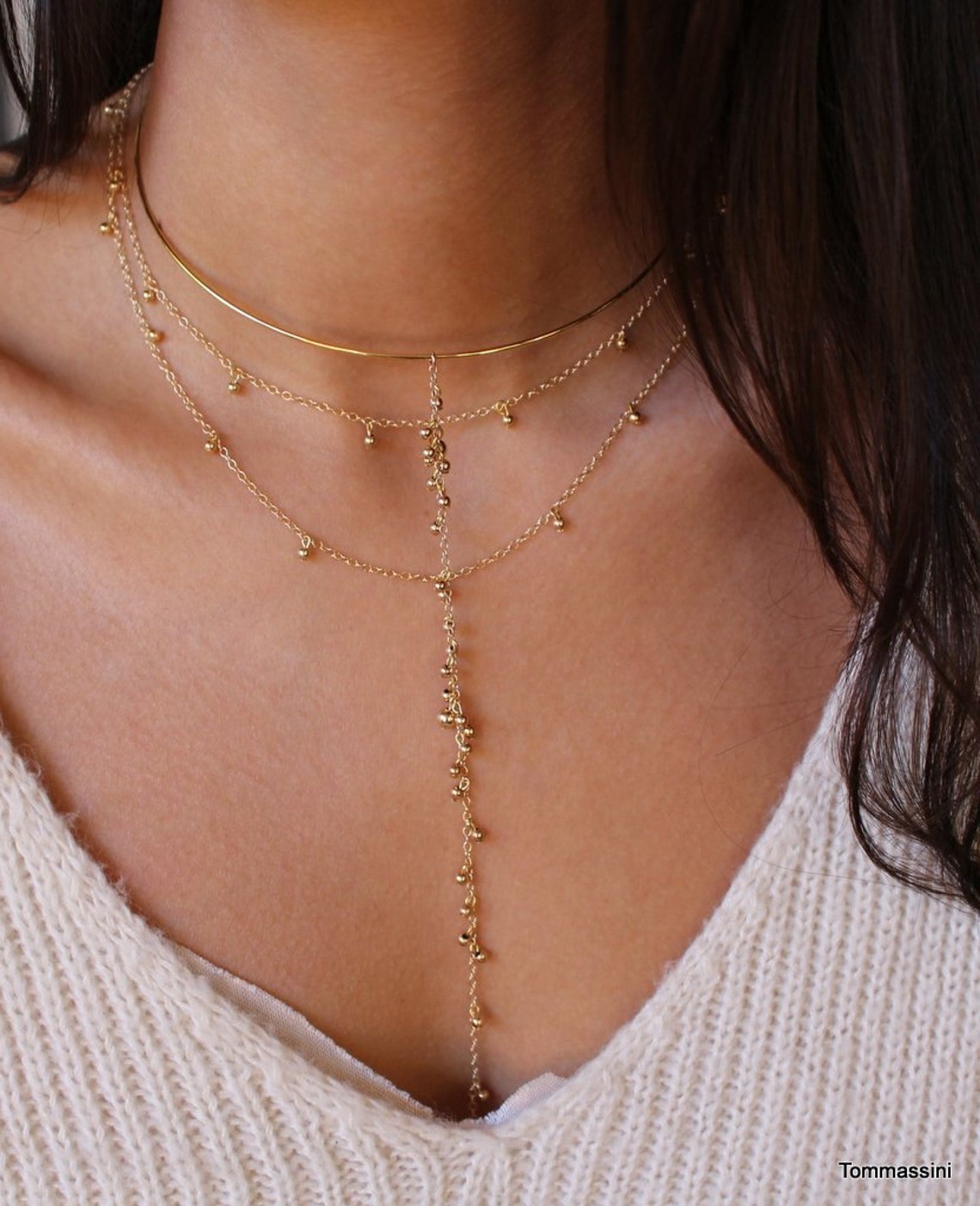 Two Layered Dainty Charm Choker Necklacedangle Chokergold - Etsy