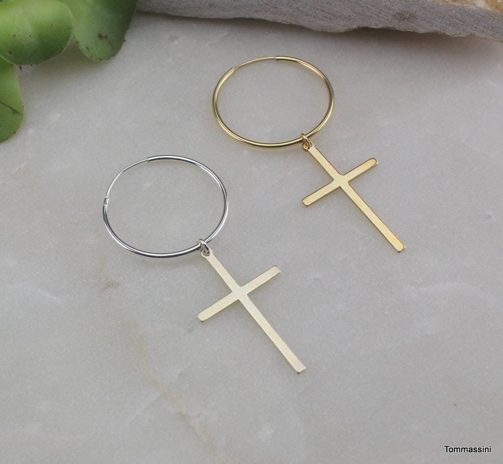 Cross Hoop Earrings Minimalistic Cross Charm Earrings Cross | Etsy