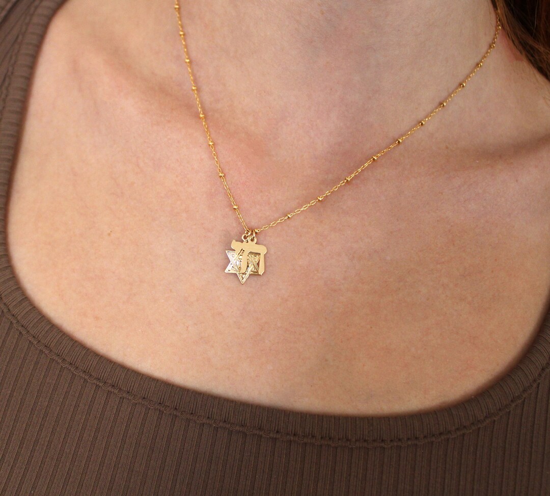 2 Charm Chai Star of David Necklace, Gold Chai Necklace, Silver Magen ...