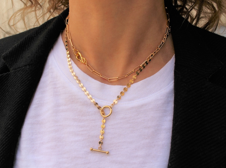 Gold Chunky Disc Chain Necklace Disc Chain Toggle Layering - Etsy