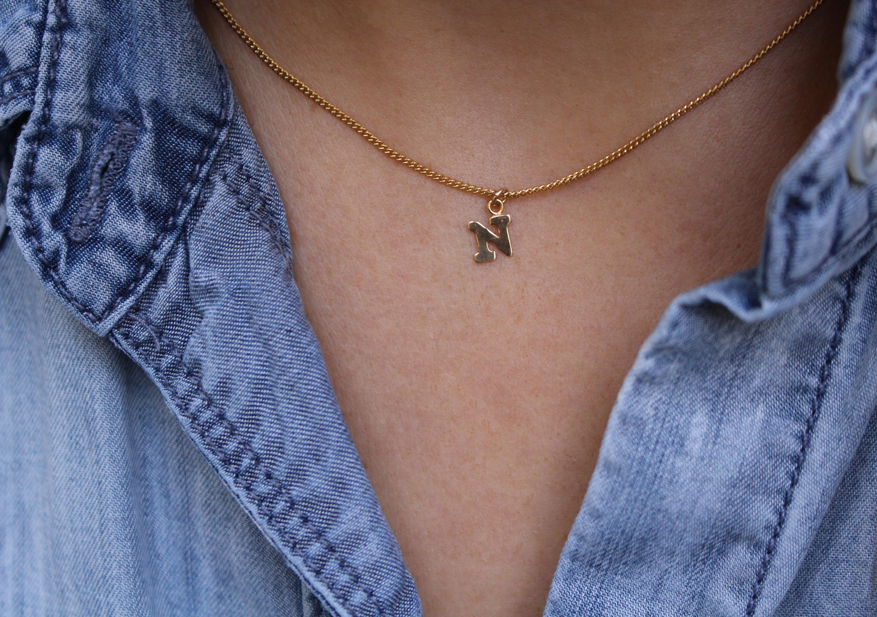 Tiny Gold Initial Necklace Minimal Initial Necklace Tiny | Etsy