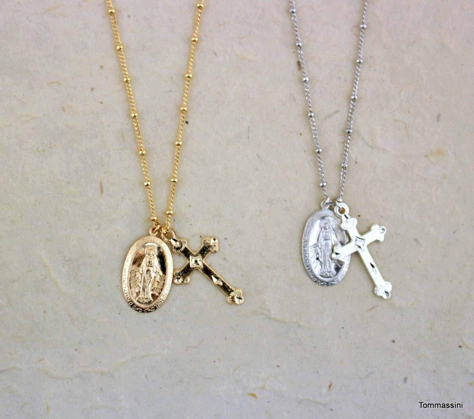 Coin Cross & Virgin Mary Charm Necklace Vintage Cross Saint - Etsy