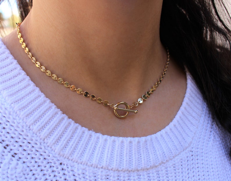 Gold Chunky Disc Chain Necklace Disc Chain Toggle Layering - Etsy