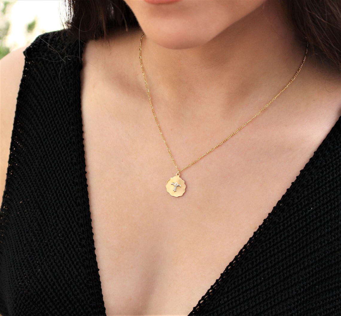 Fleur De Lis Coin Necklace Dainty Layered Charm Necklace | Etsy