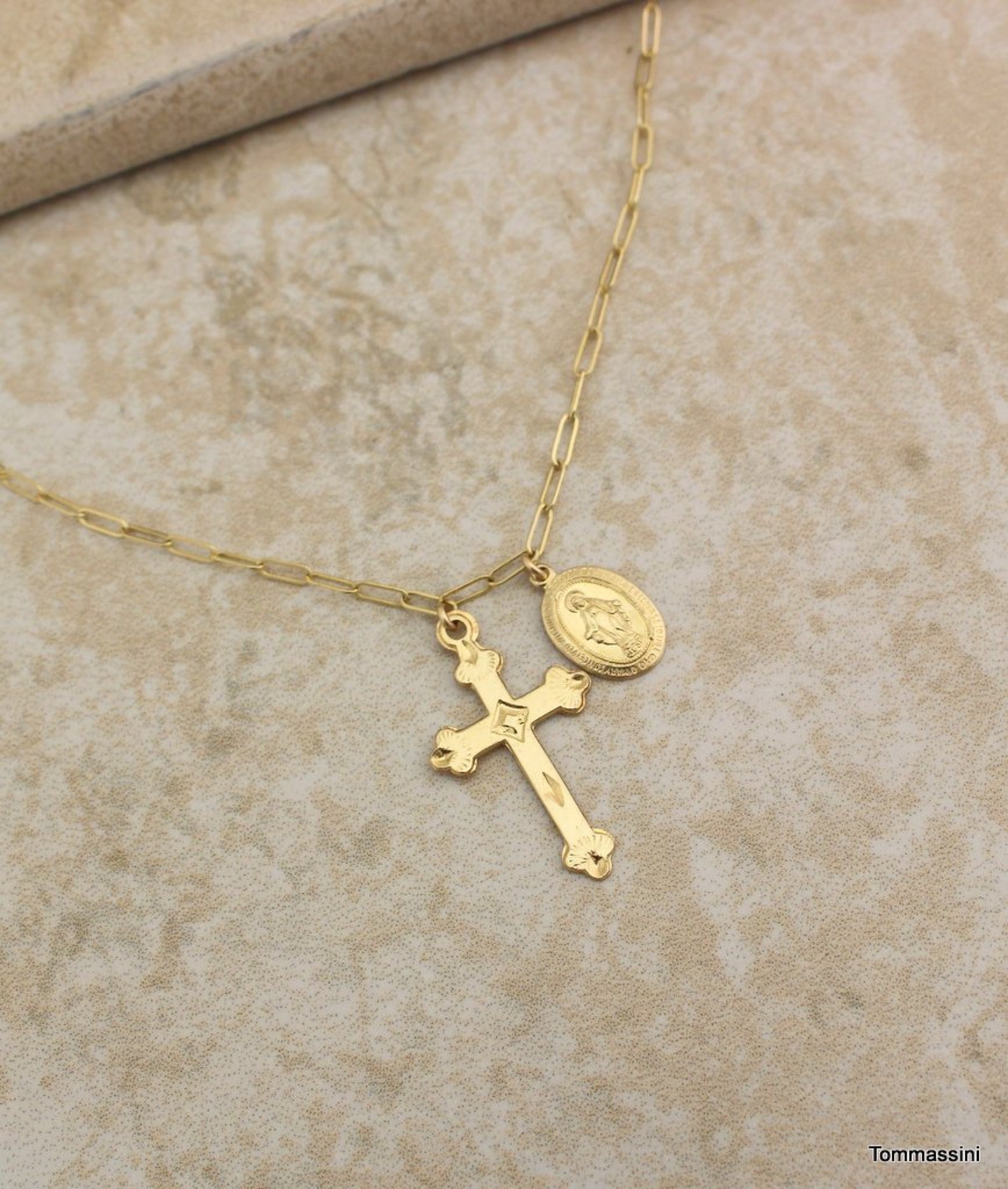 Layered Cross Necklace Cross & Saint Charm Necklace Mary - Etsy