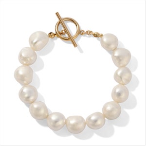Big Pearl Bracelet, Gold or Silver Toggle Clasp Pearl Bracelet, Genuine Pearl Bracelet, Gold ...