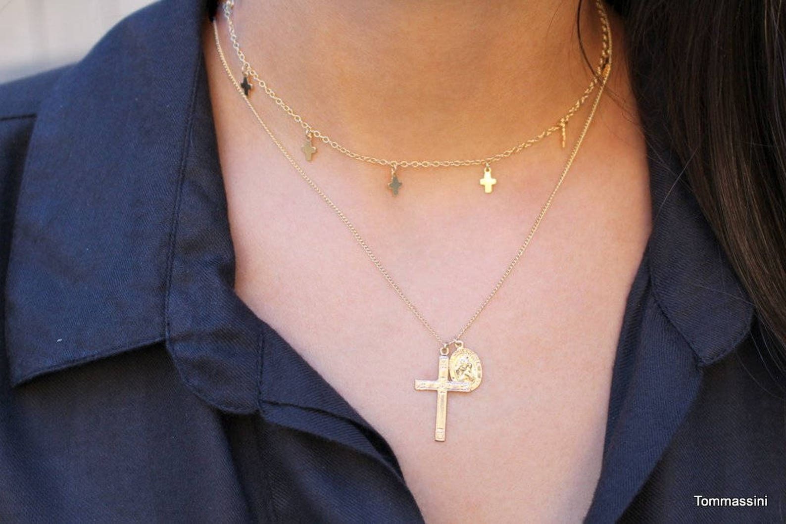 Saint Christopher and Cross Pendent Necklace Cross Necklace - Etsy
