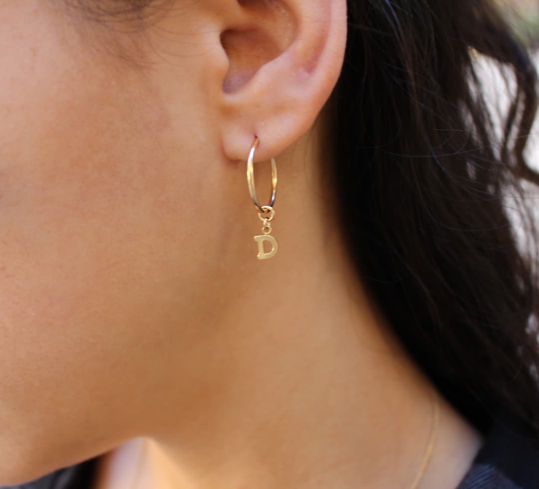Initial Hoop Earring - Personalized Alphabet Dangle Charm Hoops ...