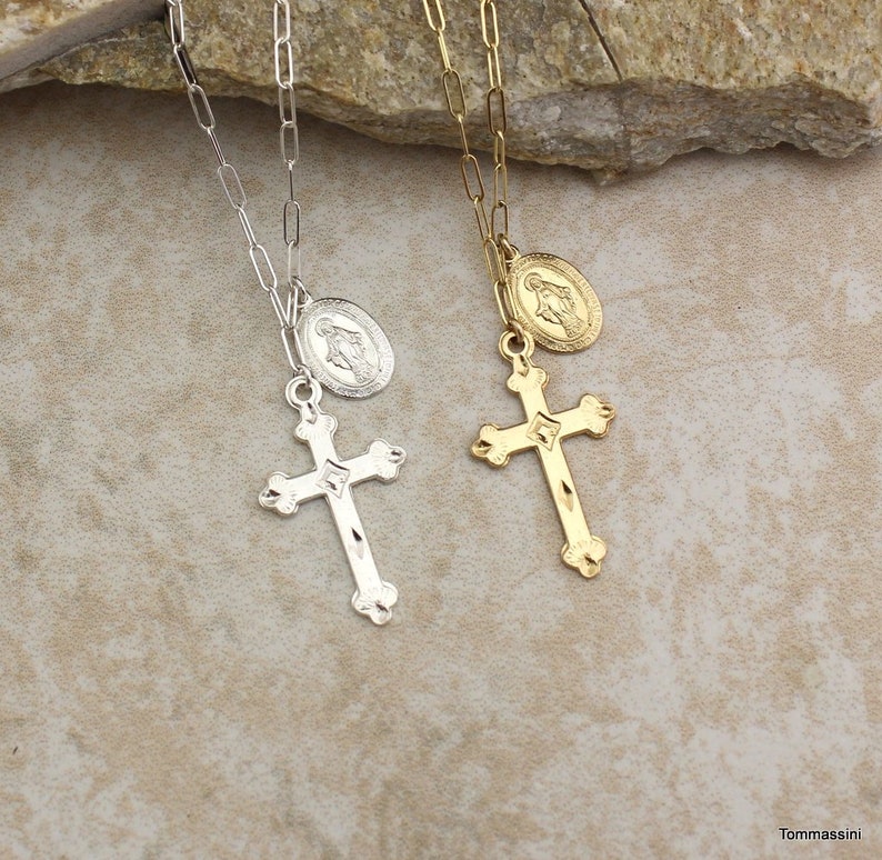Layered Cross Necklace Cross & Saint Charm Necklace Mary - Etsy