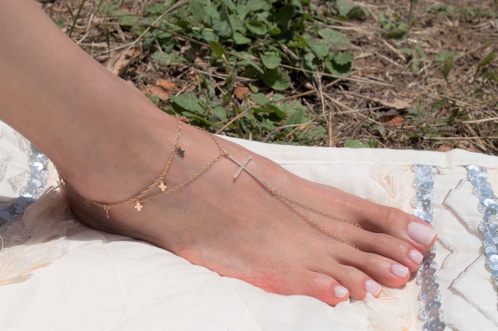 Tiny Cross Anklet Dangle Cross Charm Anklet Beach Anklet - Etsy