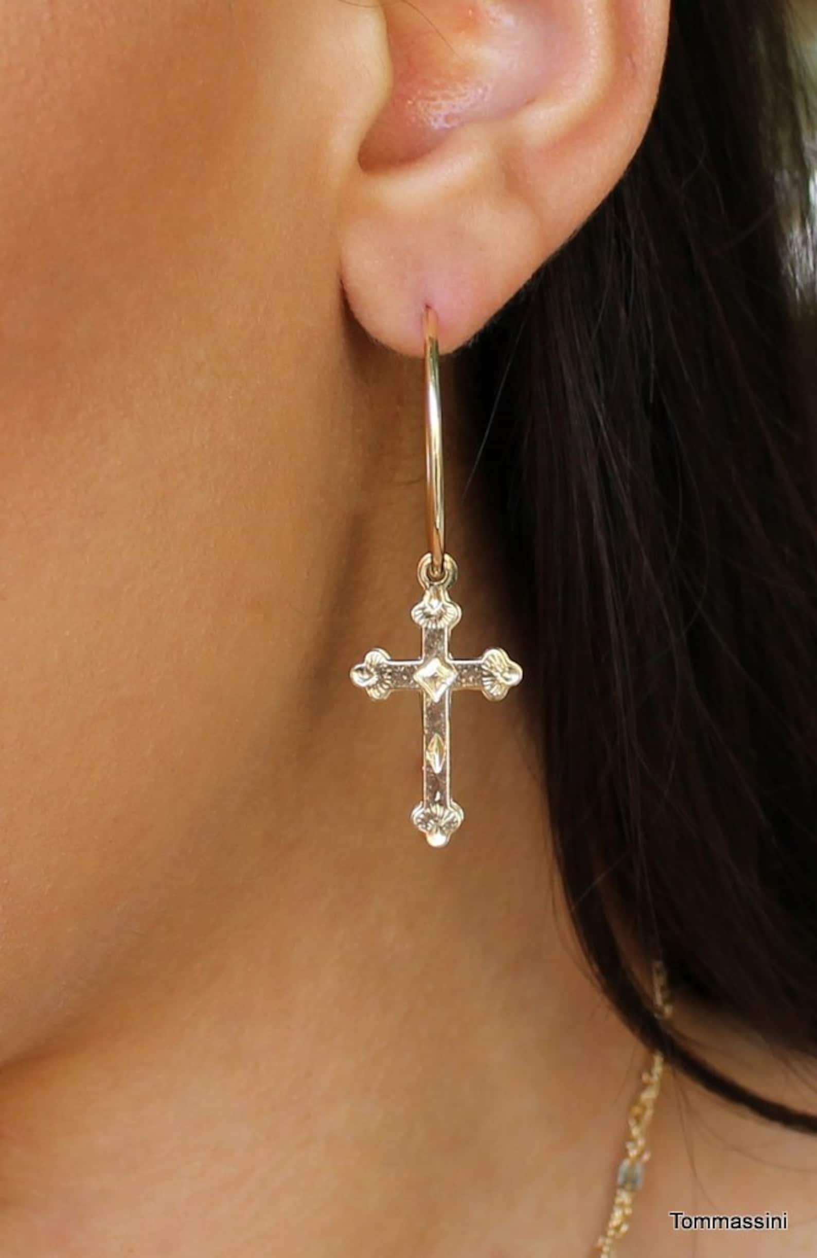 Cross Hoop Earrings 14K Gold Filled Earrings Dangle Cross - Etsy