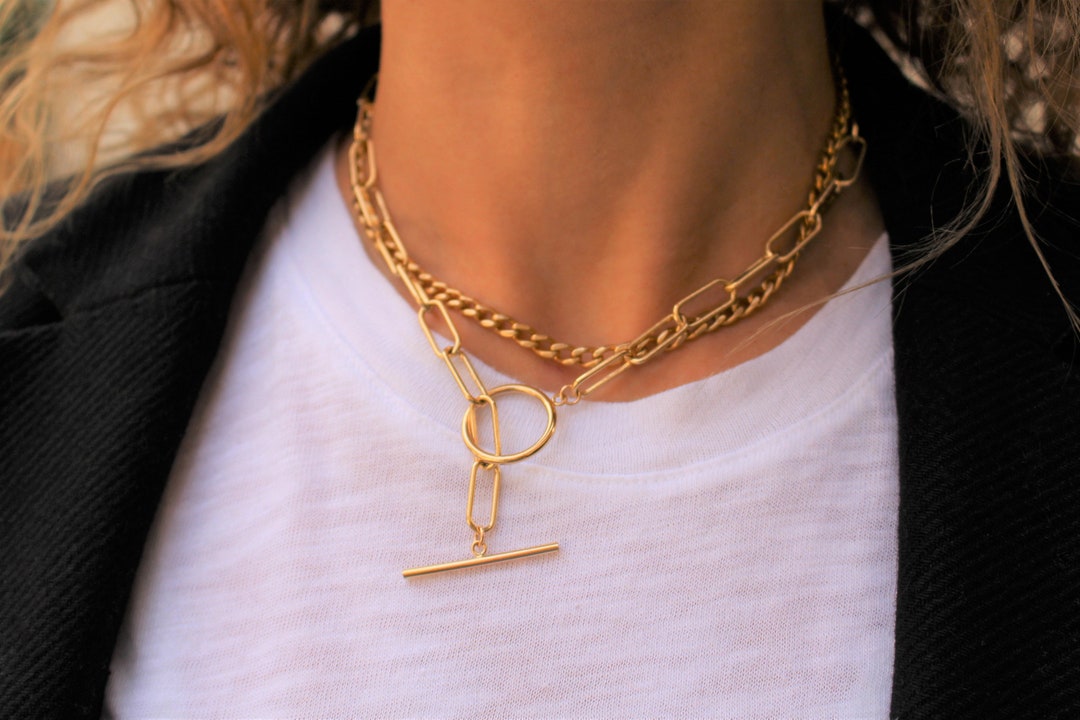 Long Link Chain Necklace, Drop Necklace, Chunky Elongated Chain ...
