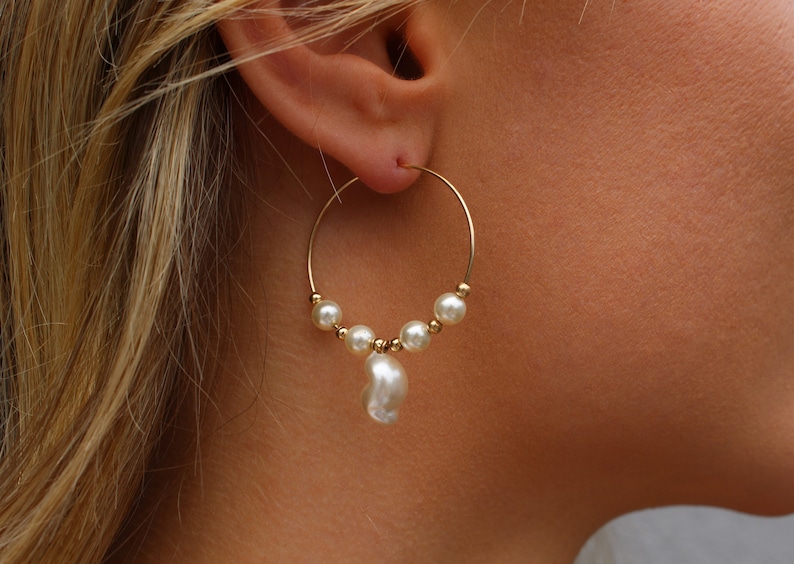 Hoop Pearl Earrings Pearl Earrings Drop Pearl Hoops - Etsy