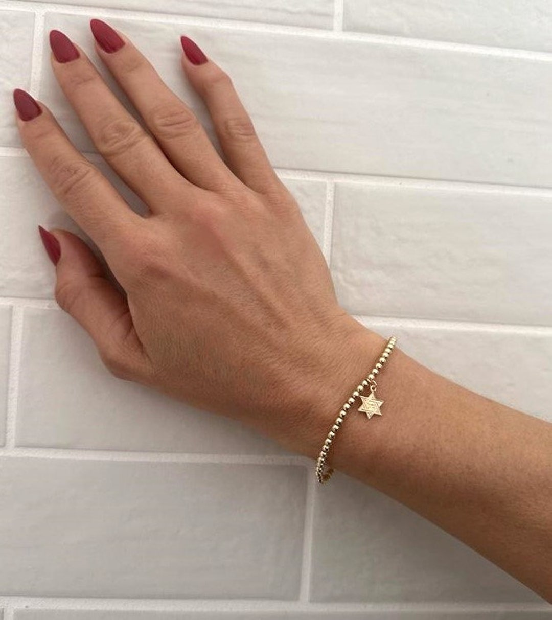 Star of David Gold Bracelet, Gold Beaded Bracelet, Magen David Bracelet ...