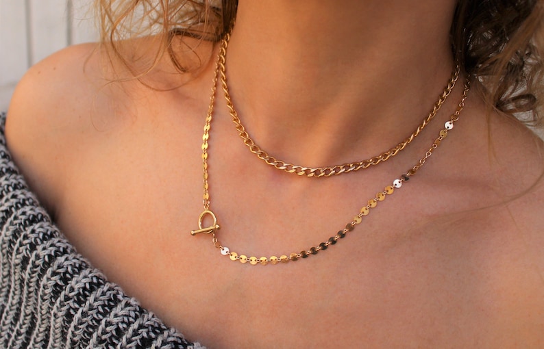 Gold Chunky Disc Chain Necklace Disc Chain Toggle Layering - Etsy