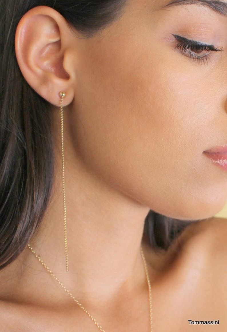 Long Dangle chain Earrings Dainty chain earrings Gold Chain | Etsy