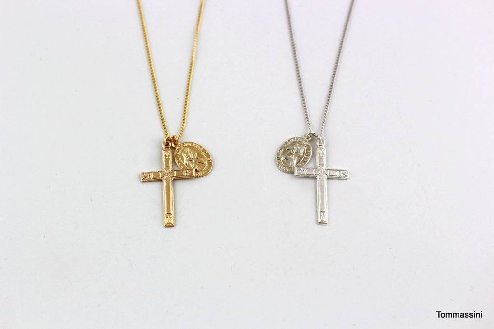 Saint Christopher and Cross Pendent Necklace Cross Necklace - Etsy