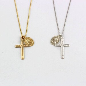 Saint Christopher and Cross Pendent Necklace, Cross Necklace, Gold ...