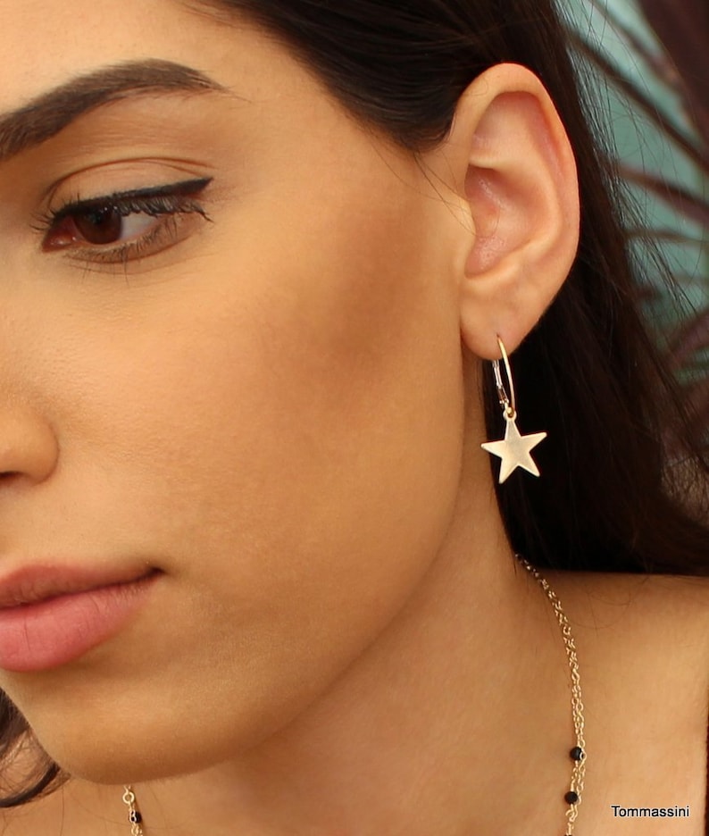 Dangle Star Earrings Star Hoop Earrings Dainty Star - Etsy