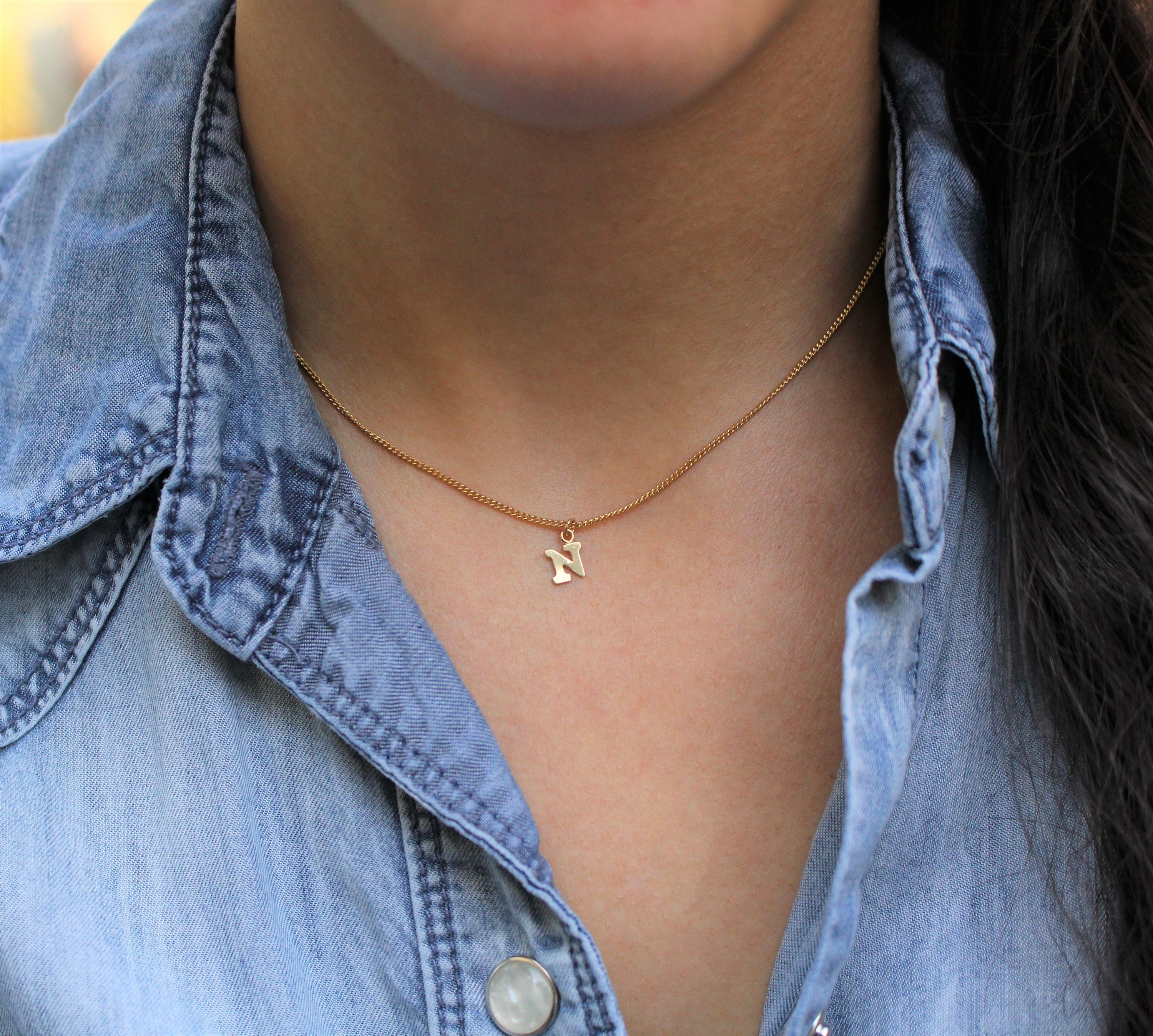 Tiny Letter Necklace Dainty Initial Necklace Personalized | Etsy