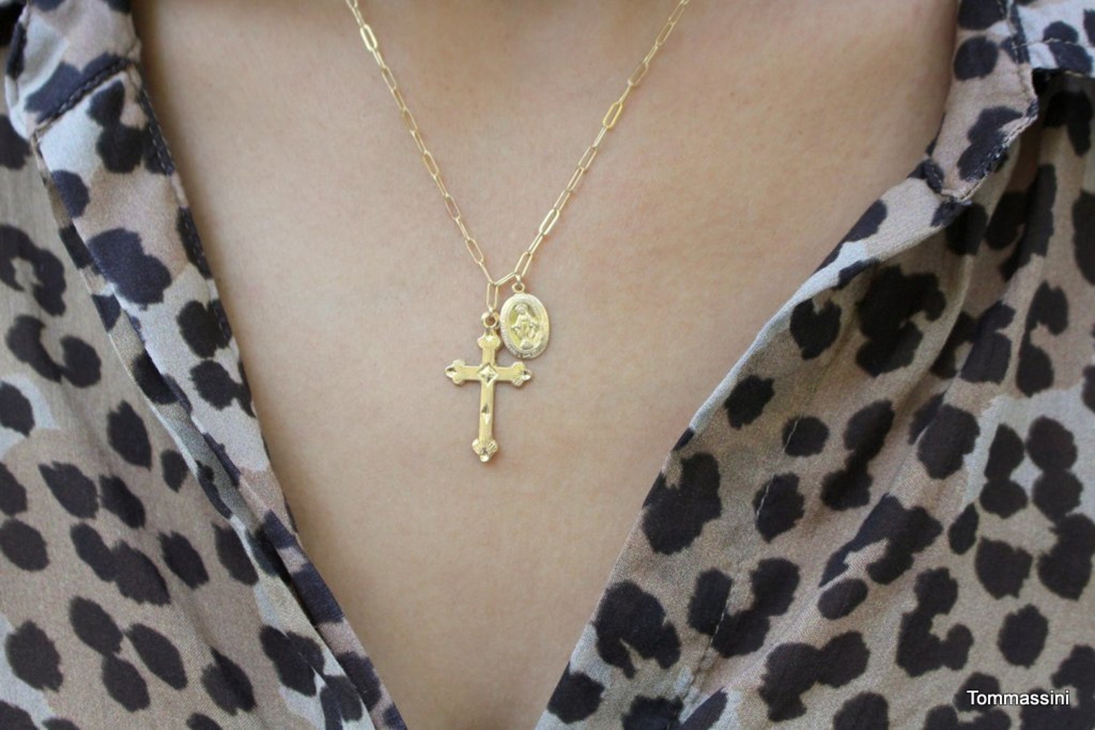 Layered Cross Necklace Cross & Saint Charm Necklace Mary - Etsy
