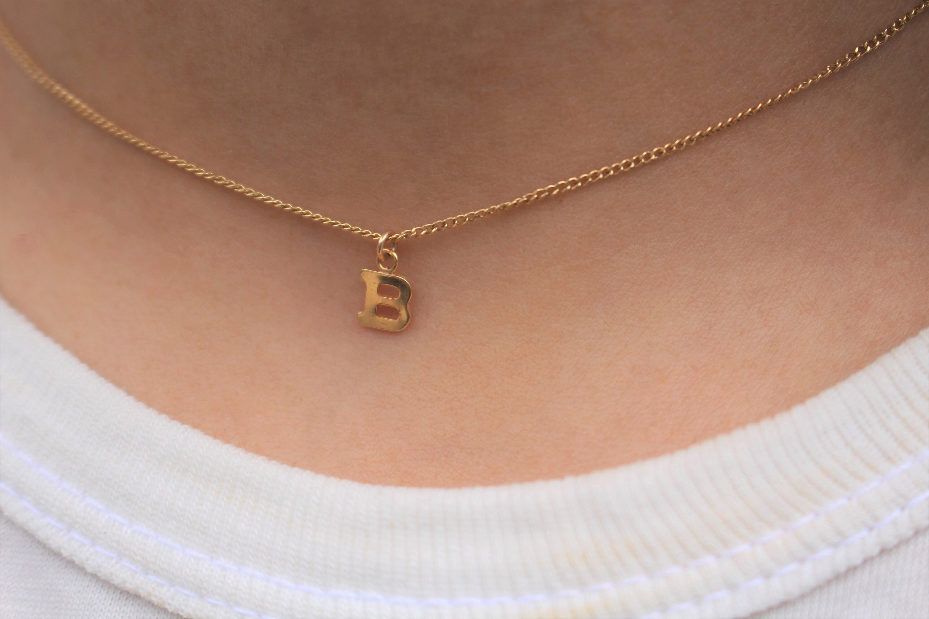 Tiny Gold Initial Necklace Minimal Initial Necklace Tiny | Etsy