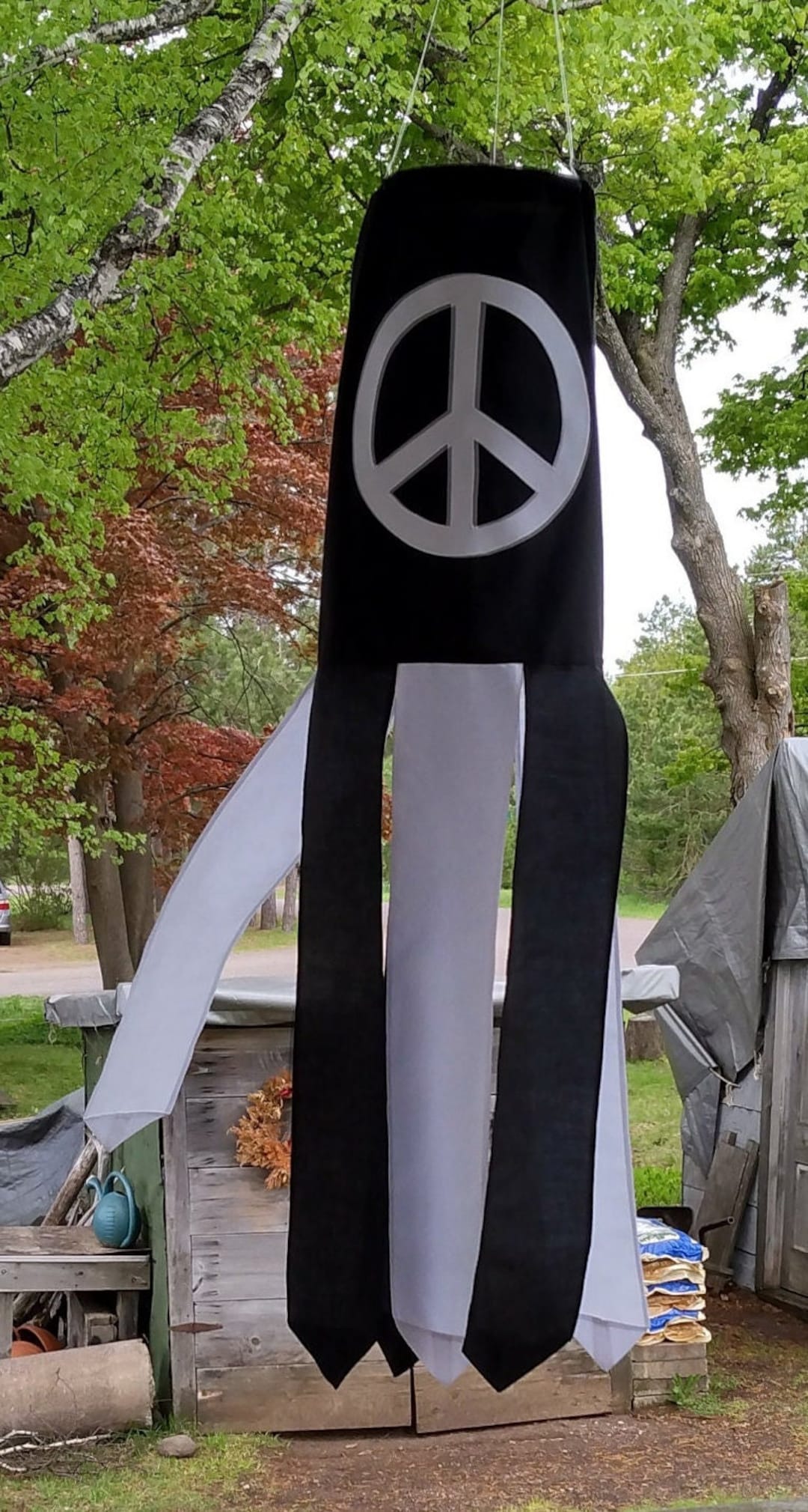 Peace Windsock (small) Black With White Peace Sign - Etsy