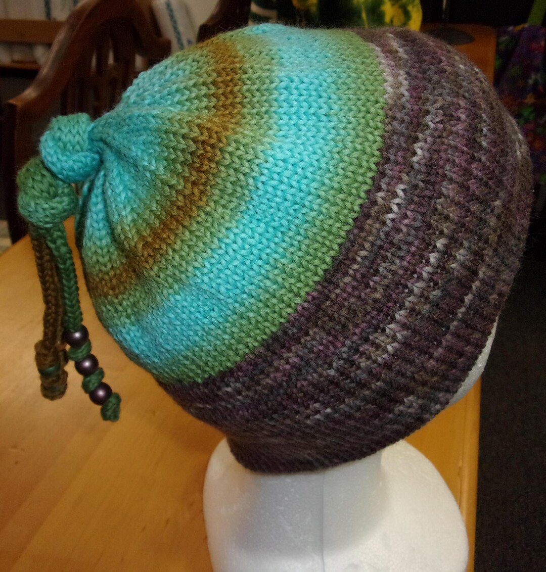 Double Brim Knit Hat Pattern W/beaded Tendrils (opt.) (adult) - Etsy