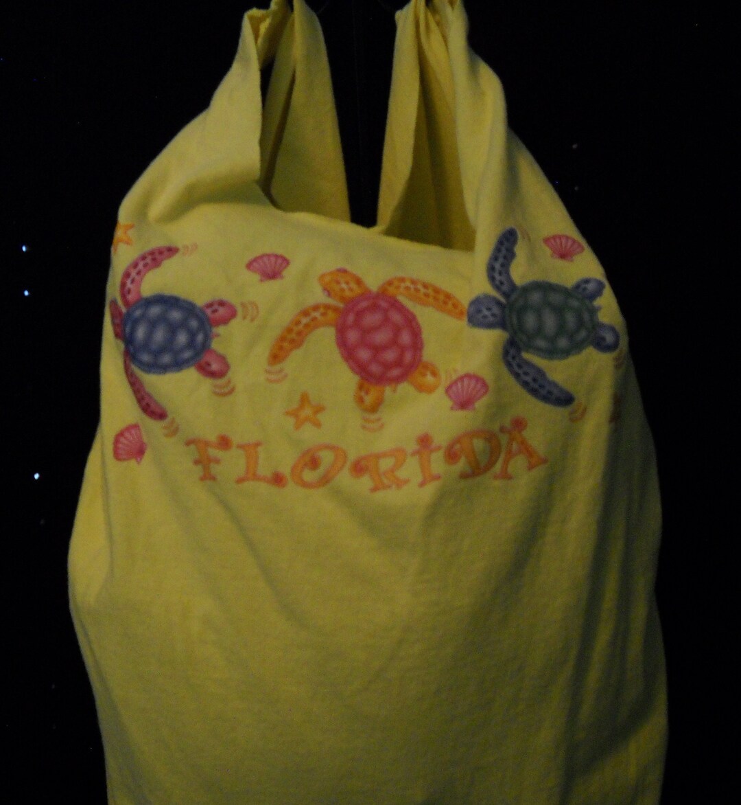 Sea Turtles T Shirt Tote Bag Upcycled Hand Made Shopping Bag in Yellow ...