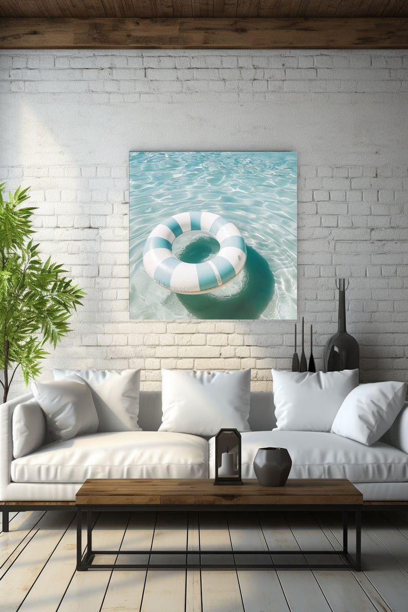 Blue White Striped Inner Tube Photo Print, Summer Pool Float, Beach ...