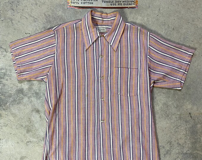 Vintage 70s Primary Color Stipe Men's Pocket Shirt LARGE Sir Walter ...